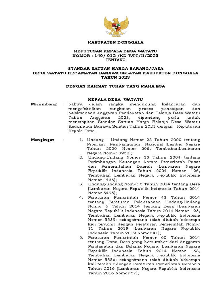 Draft SK Satuan Harga-1 | PDF