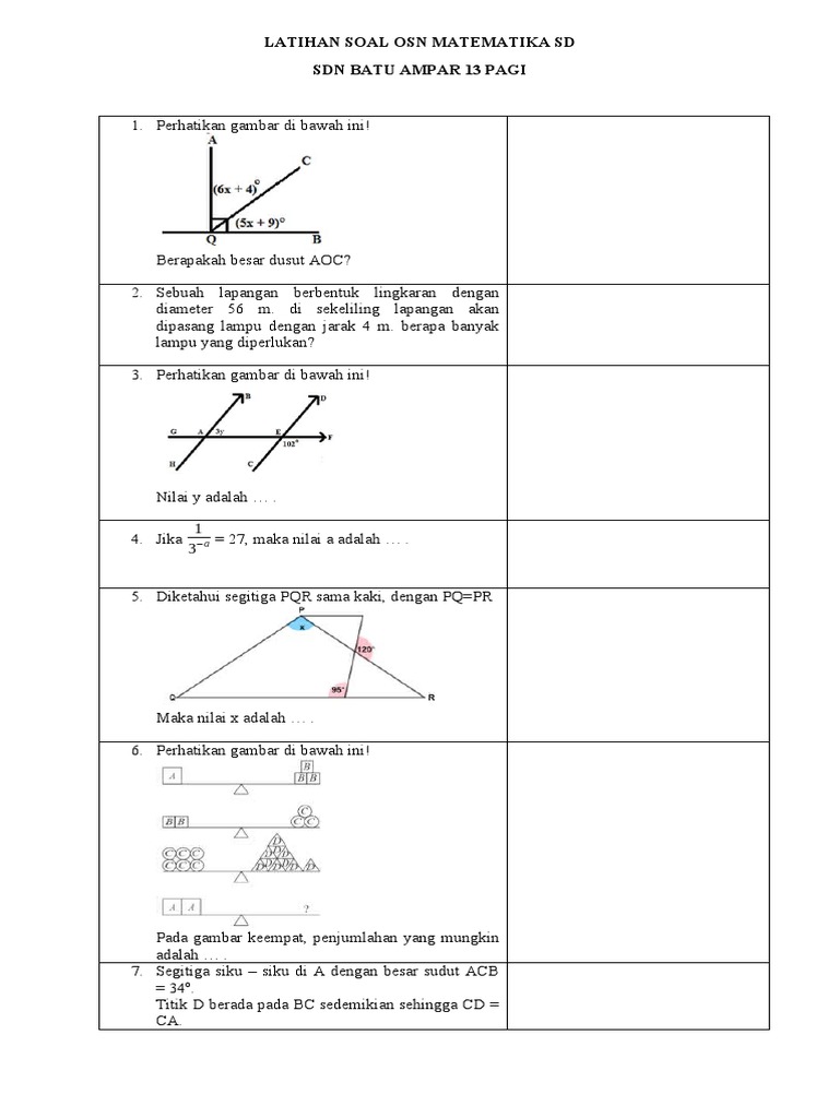 Latihan Soal Osn Matematika SD | PDF