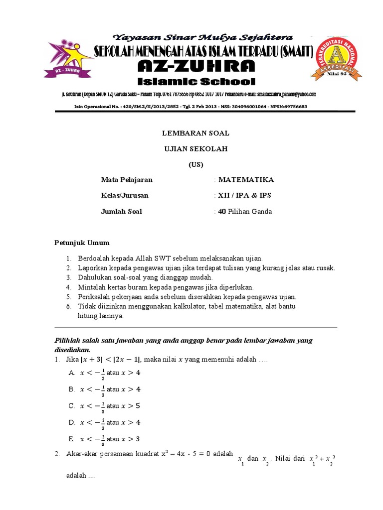 Salinan Uas Mtk. W | PDF | Metode & Bahan Ajar