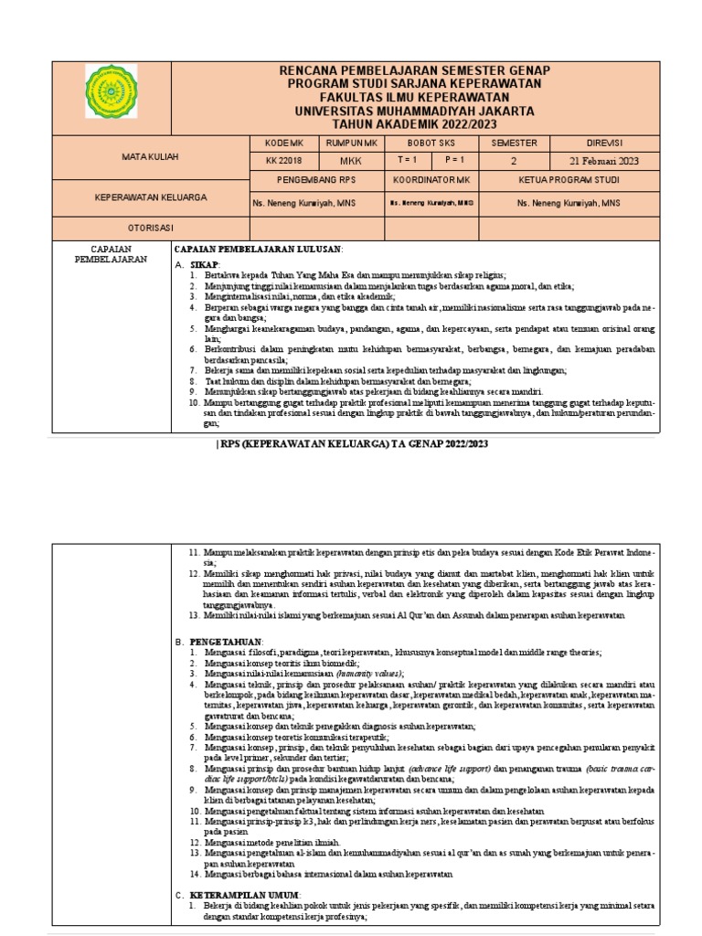 RPS Keluarga Transfer Revisi | PDF