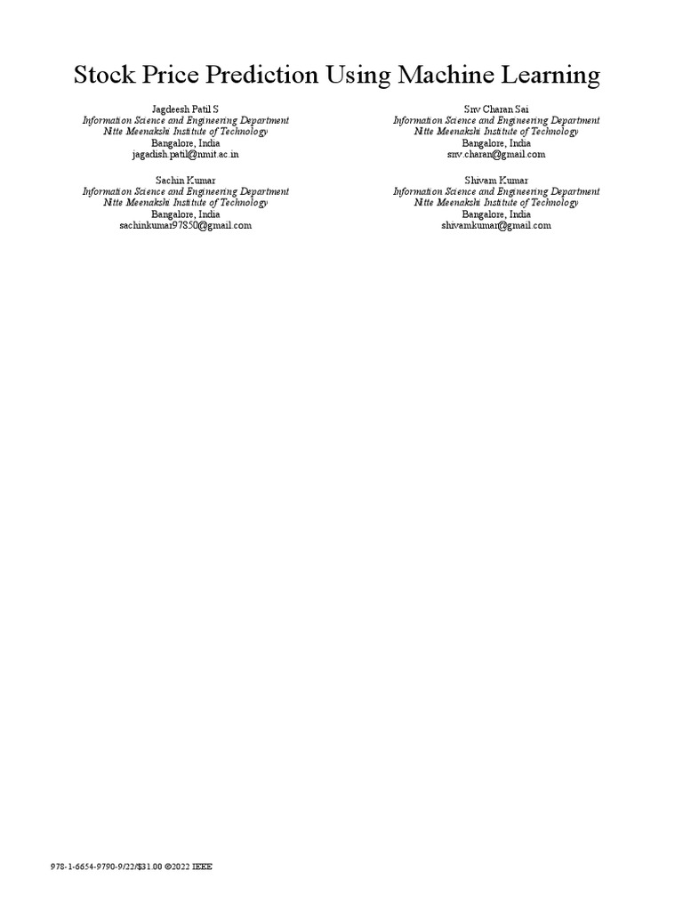 Stock Prediction Using Machine Learning | PDF | Technical Analysis Stock Prediction Using Machine Learning | PDF | Technical Analysis