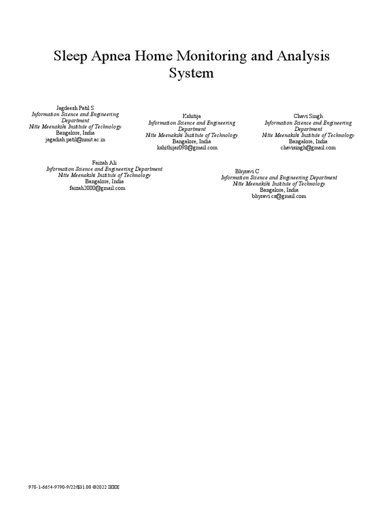 Sleep Apnea Home Monitor and Analysis System | PDF | Sleep Apnea ...