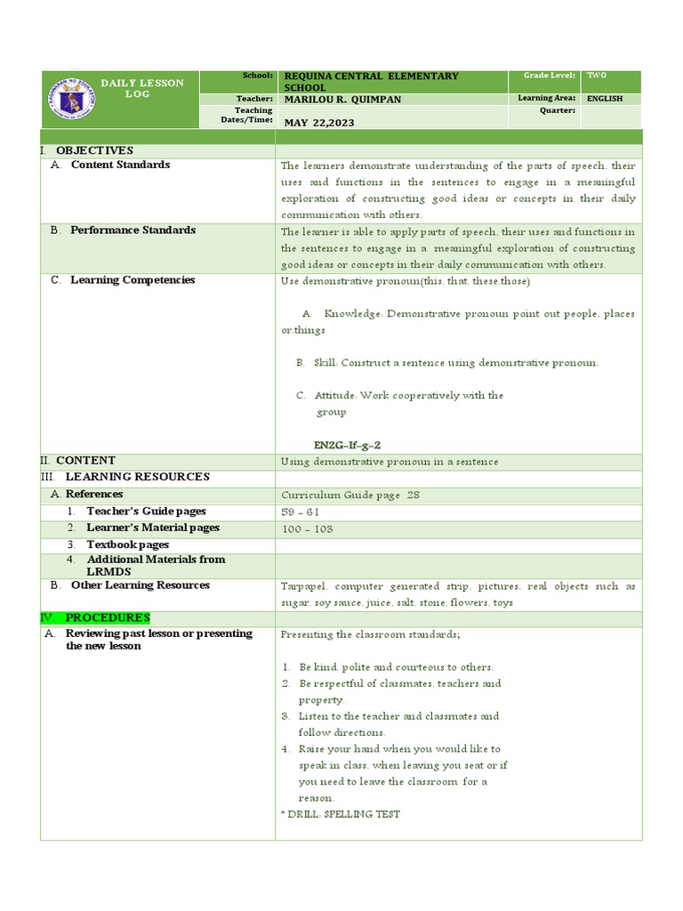 English2 Cot Plan Final | Download Free PDF | Teachers | Learning