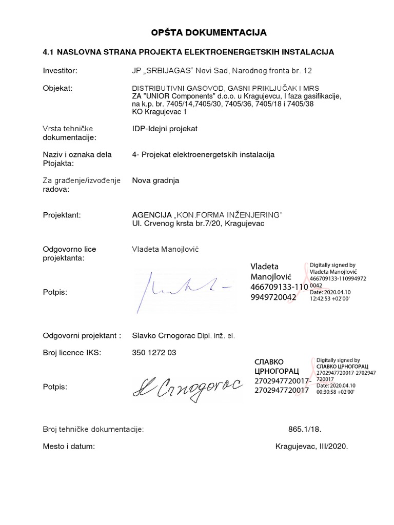 4 Projekat Elektroenergetskih Instalacija Kompletan | PDF