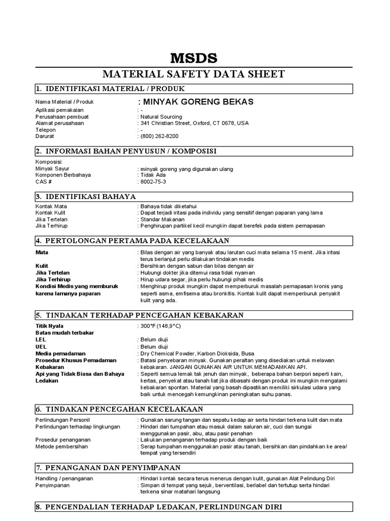 MSDS Minyak Goreng Bekas dan Bahayanya | PDF