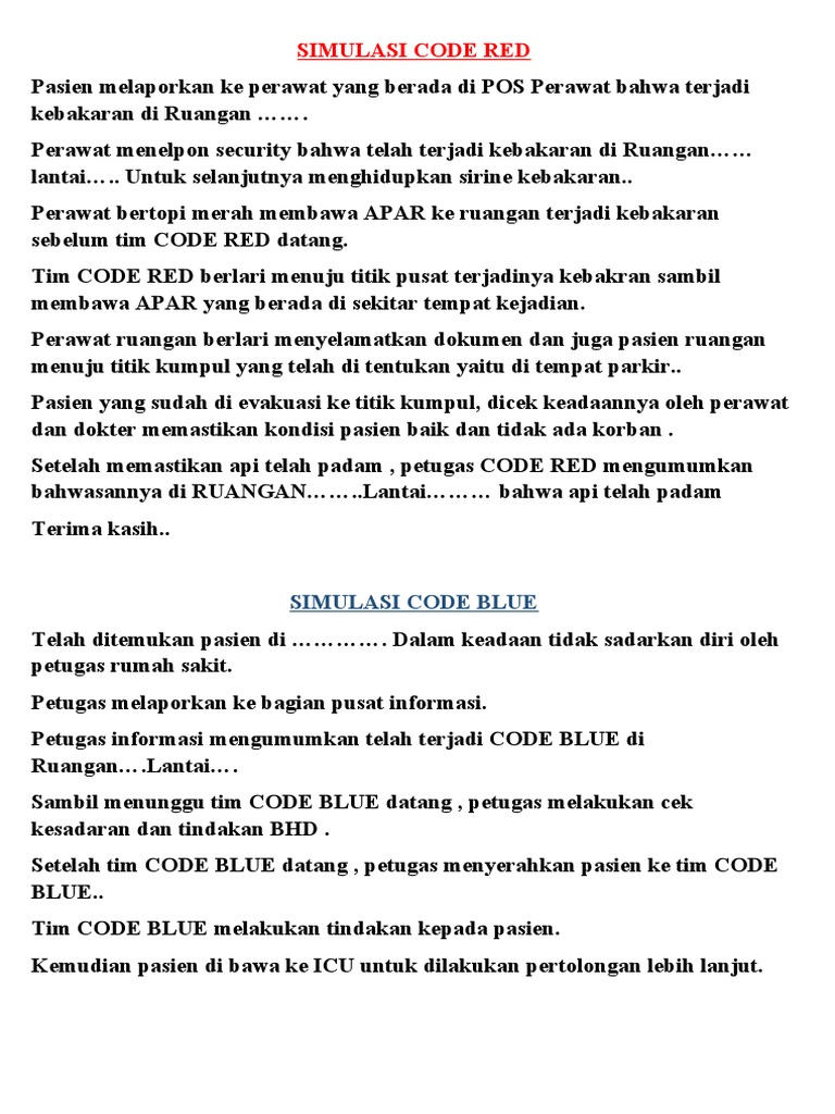 Prosedur Simulasi CODE RED dan CODE BLUE | PDF | Sains & Matematika