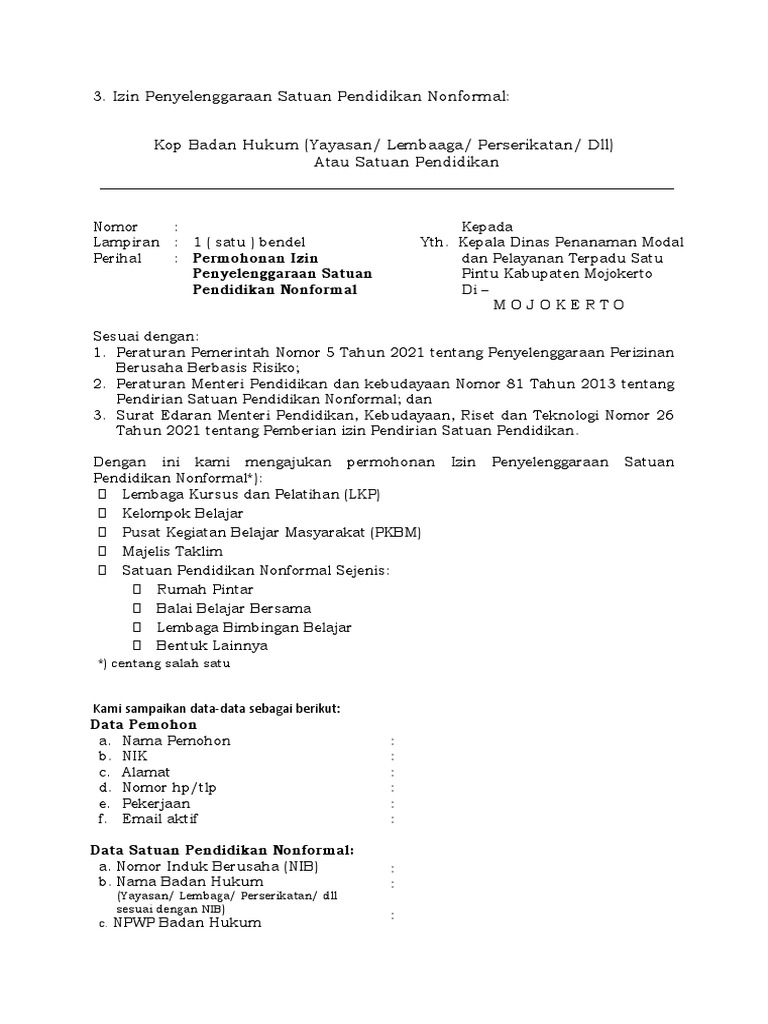 Izin Pendidikan Nonformal | PDF | Hukum