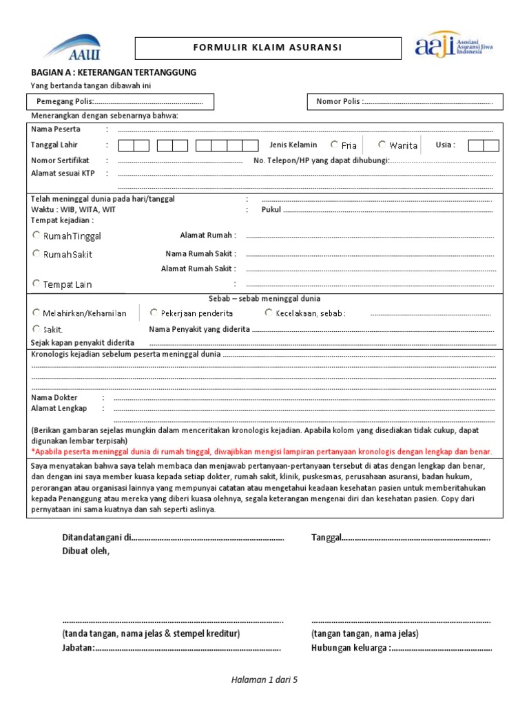 formulir klaim asuransi | PDF