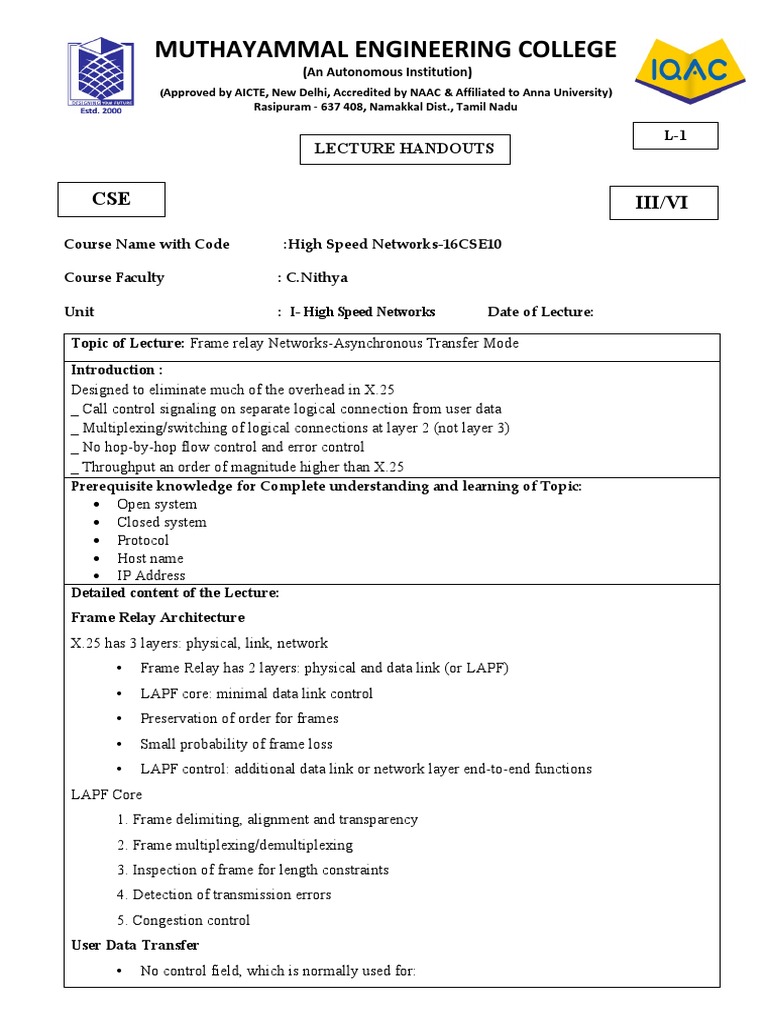 Course Material - HSN | PDF | Asynchronous Transfer Mode | Computer Network