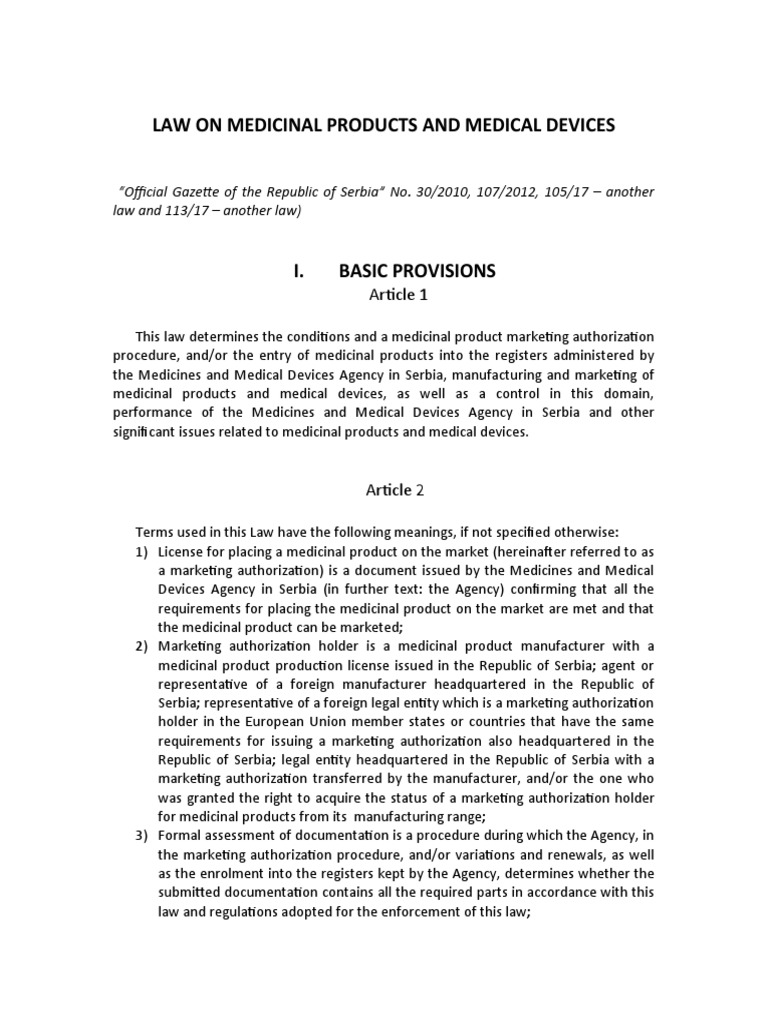 Law On Medicines and Medical Devices 2010 | Download Free PDF ...