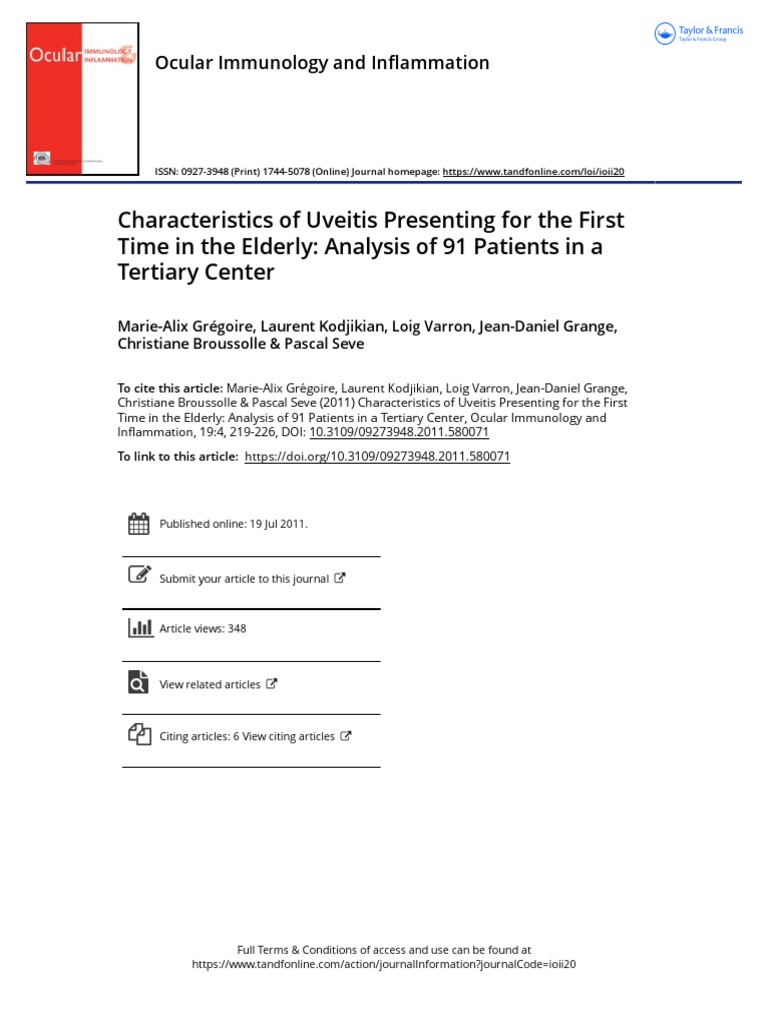 Characteristics Of Uveitis Presenting For The First Time In The Elderly