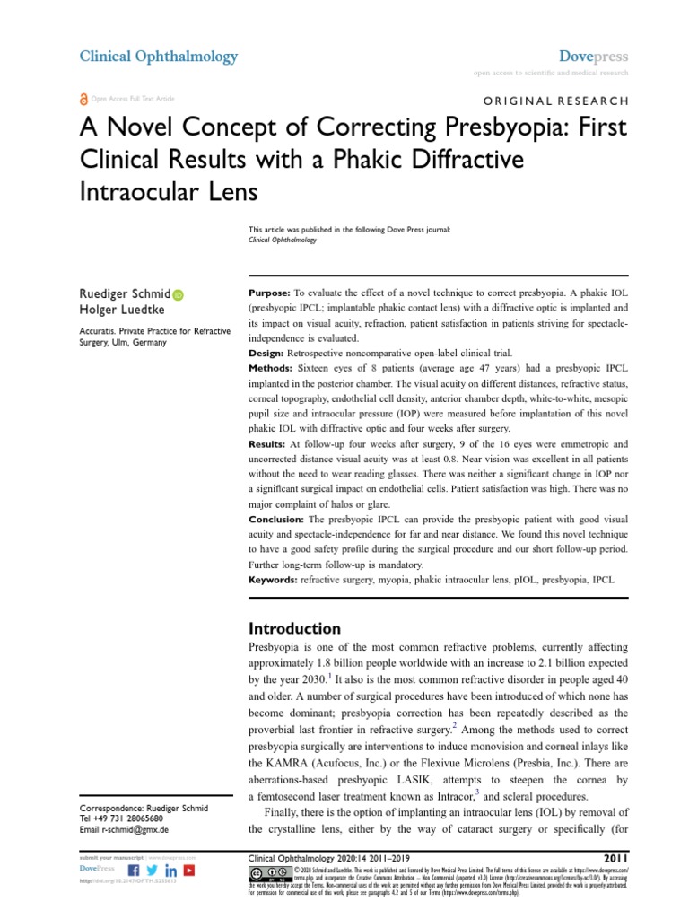 Correcting Presbyopia First Phakic Diffractive IOL | PDF | Vision | Sensory Organs