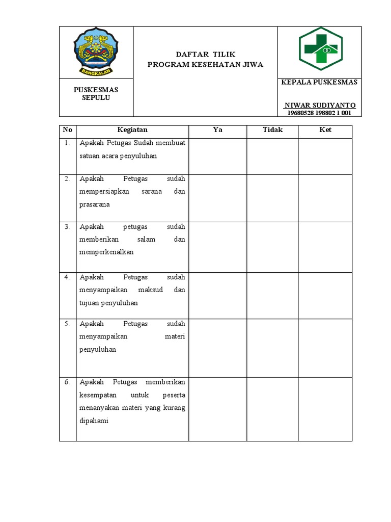 Daftar Tilik Penyuluhan Kesehatan | PDF