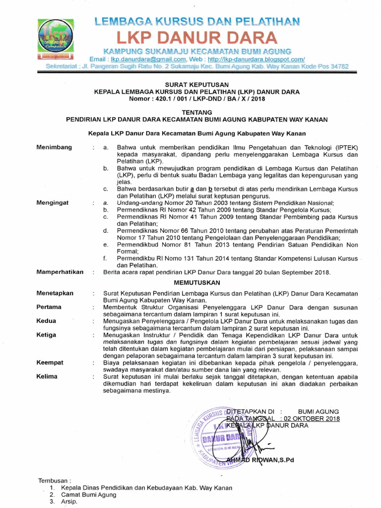 3. SK PENDIRIAN LKP | PDF