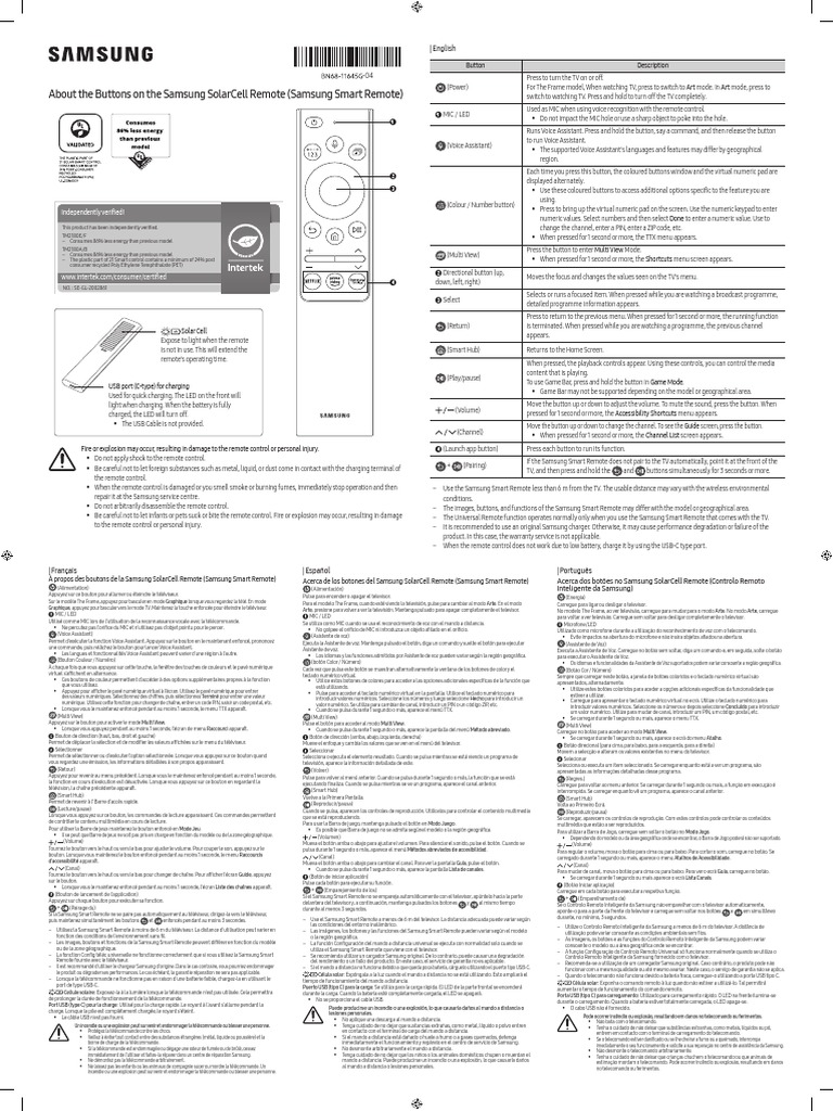 Samsung SolarCell Remote Guide | PDF | Remote Control | Electronics