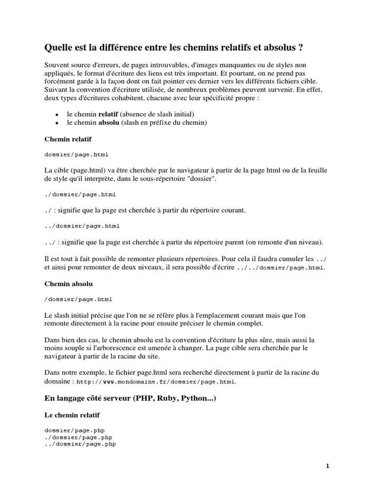 Chemins relatifs vs absolus : différences clés | PDF