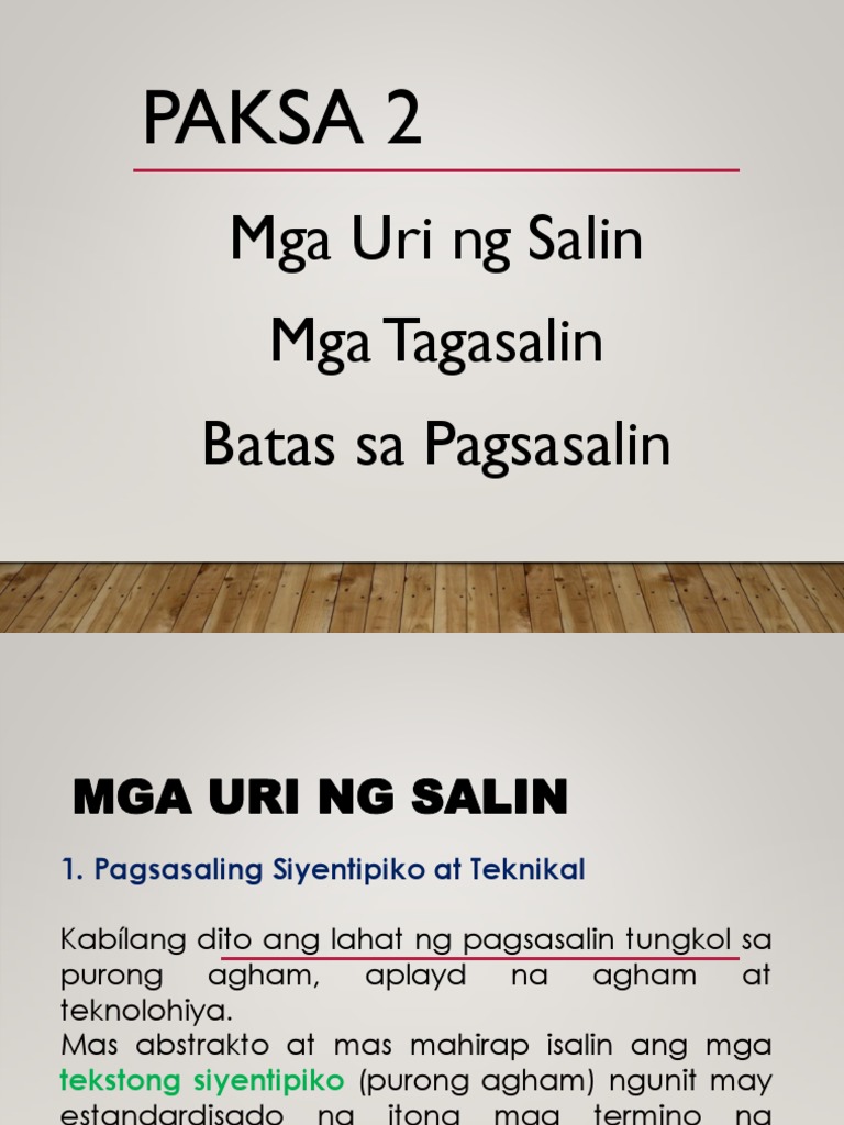 Paksa 2 Mga Uri NG Salin at Mga Tagasalin | PDF