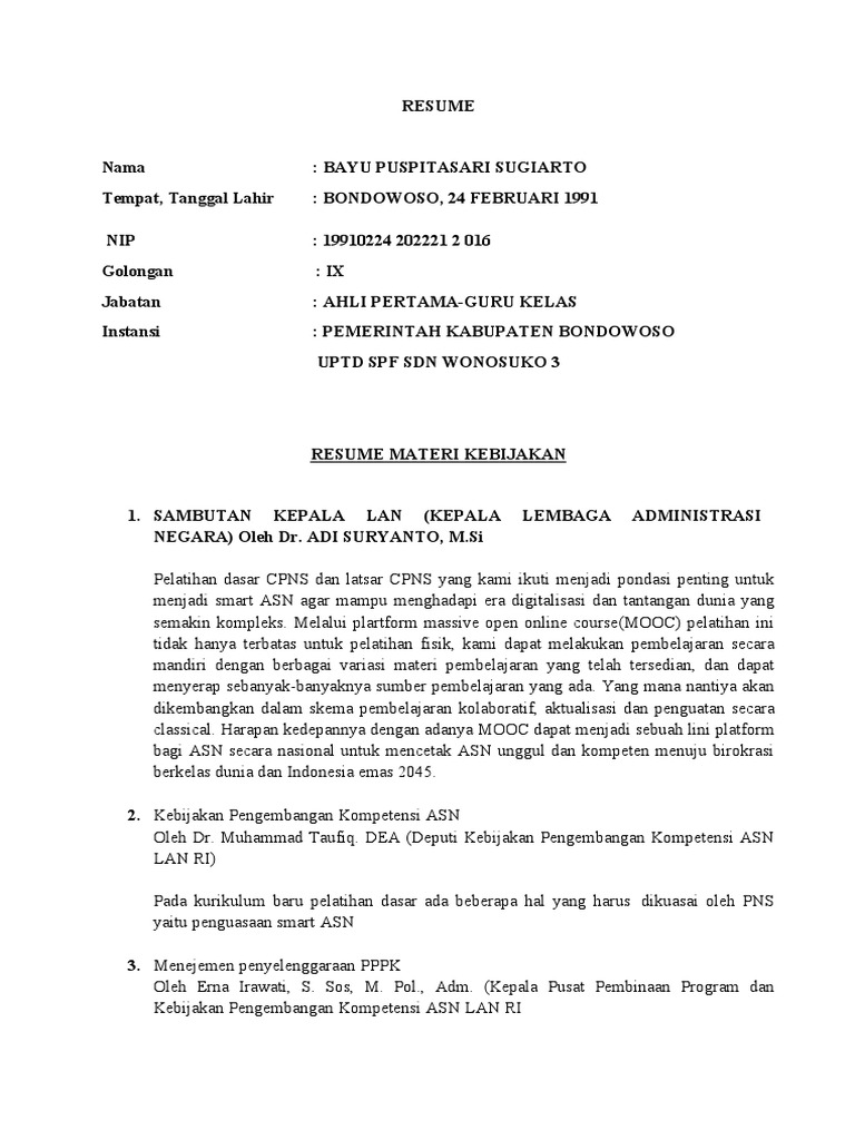 Resume Bayu Puspita Sari, S.PD | PDF