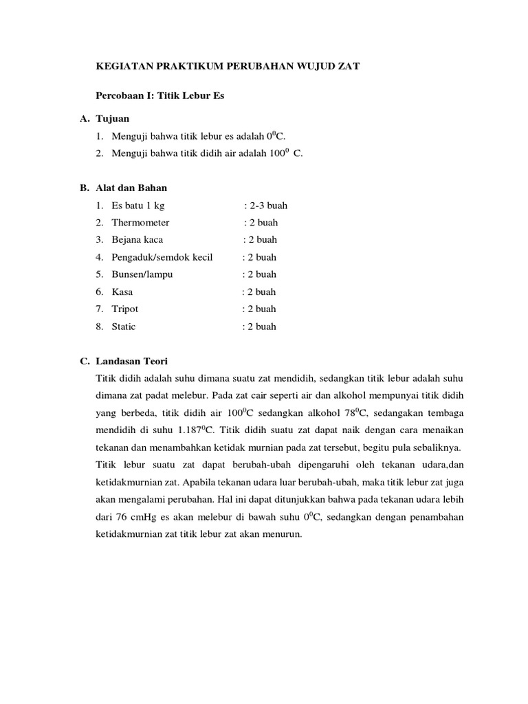 Praktikum Titik Lebur Es dan Air | PDF | Memasak, Makanan, & Anggur ...