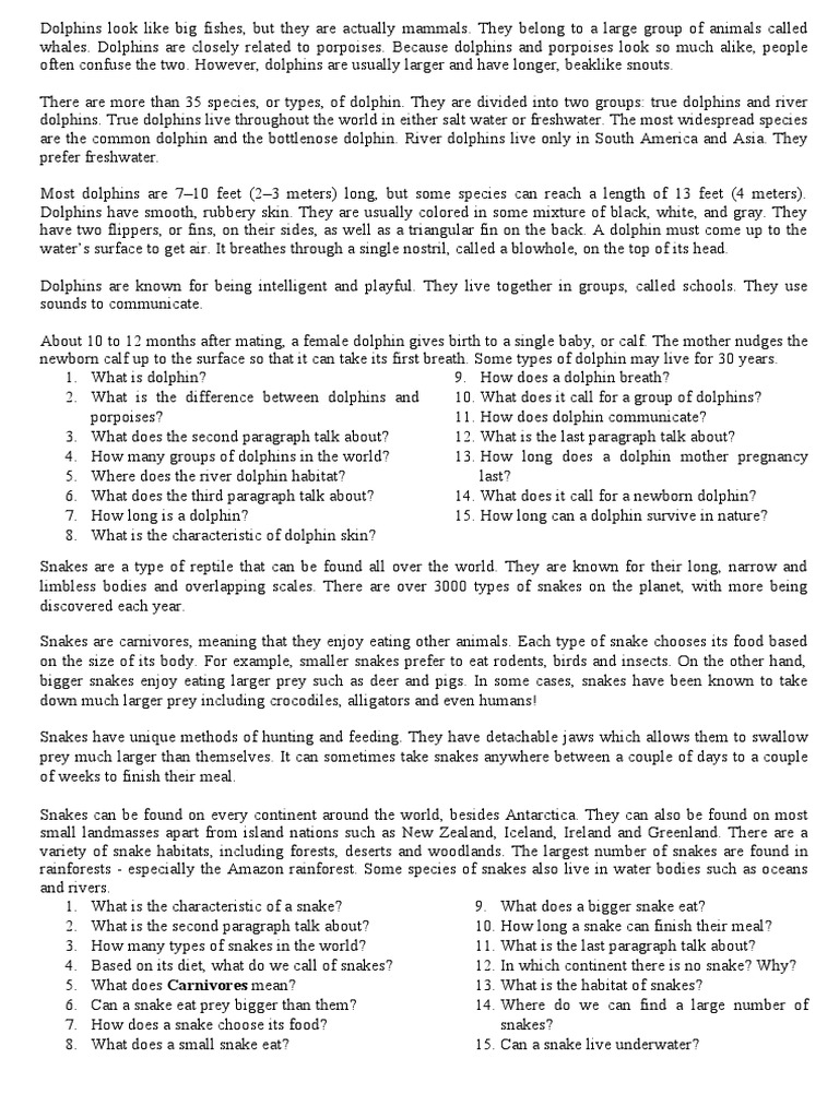 Dolphine and Snakes Report Text | PDF | Dolphin | Snake