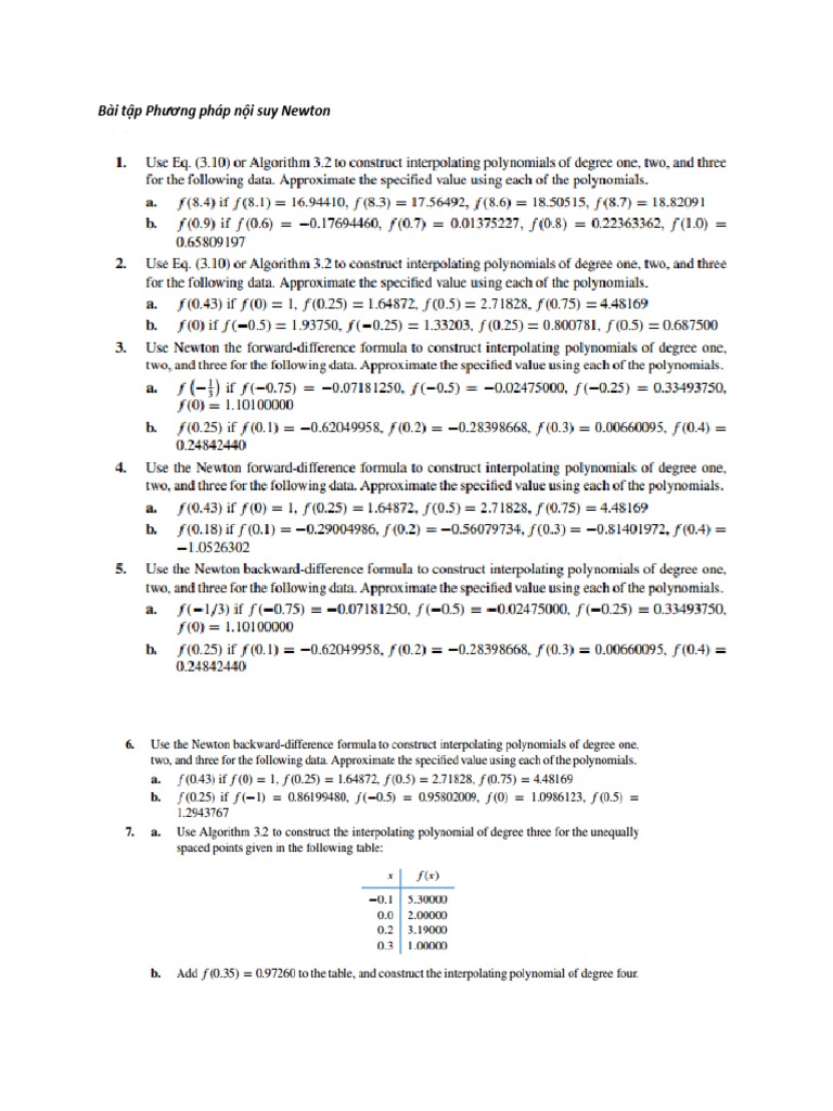 Bài tập Ch4 Bài 3. Các phương pháp nội suy | PDF