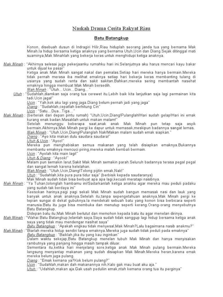 Naskah Drama Cerita Rakyat Riau | PDF