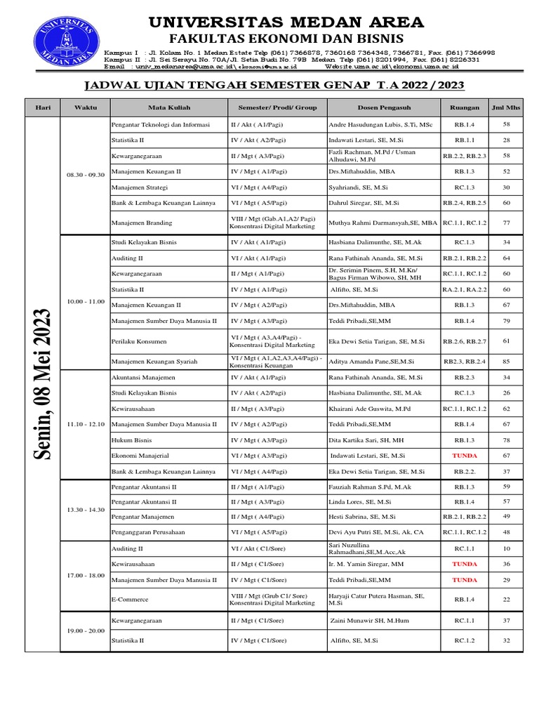 Jadwal Uts Genap 2022-2023 06 Mei 2023 Fix | PDF
