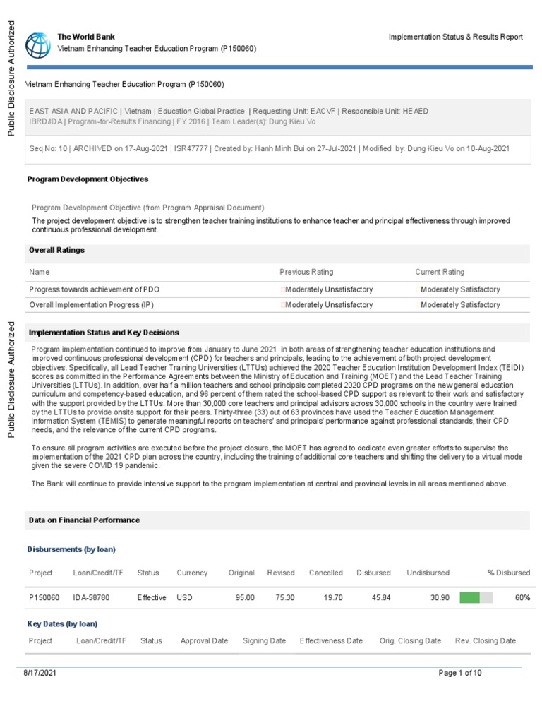Disclosable Version of The ISR Vietnam Enhancing Teacher Education ...