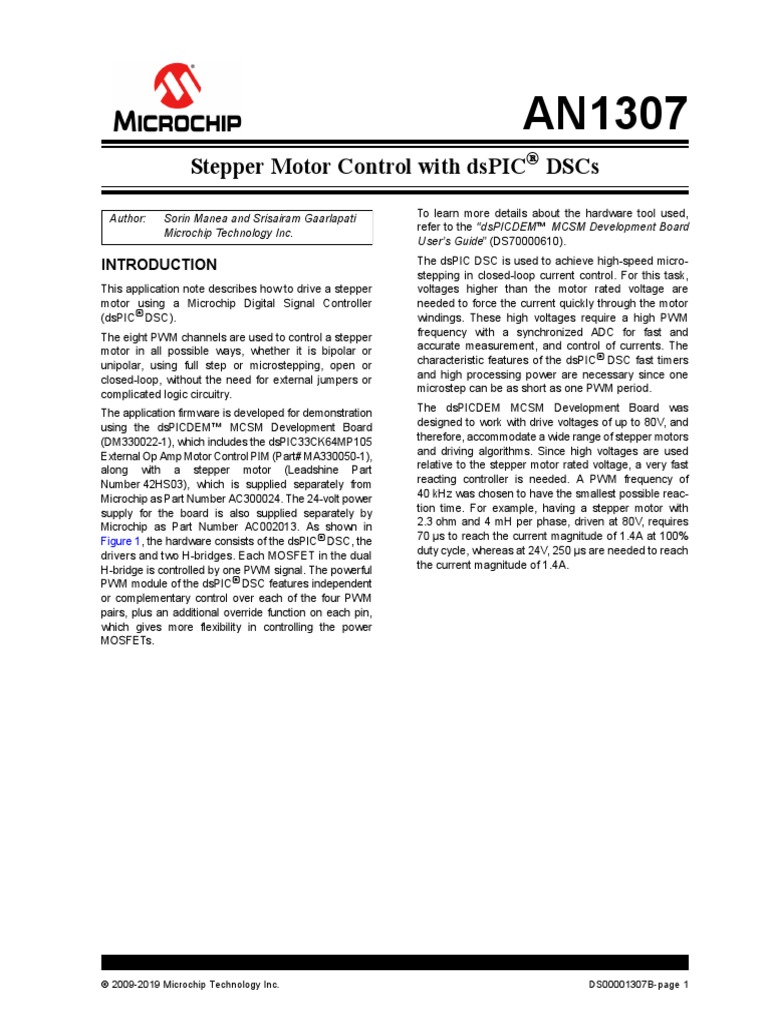 AN1307 Stepper Motor Control With dsPIC DSCs DS00001307B | PDF | Electric Motor | Electrical ...