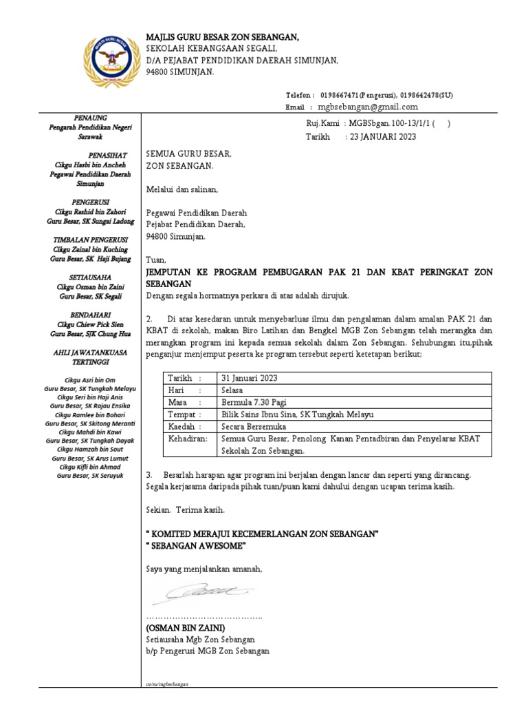 Surat Program Kbat Pak21 | PDF
