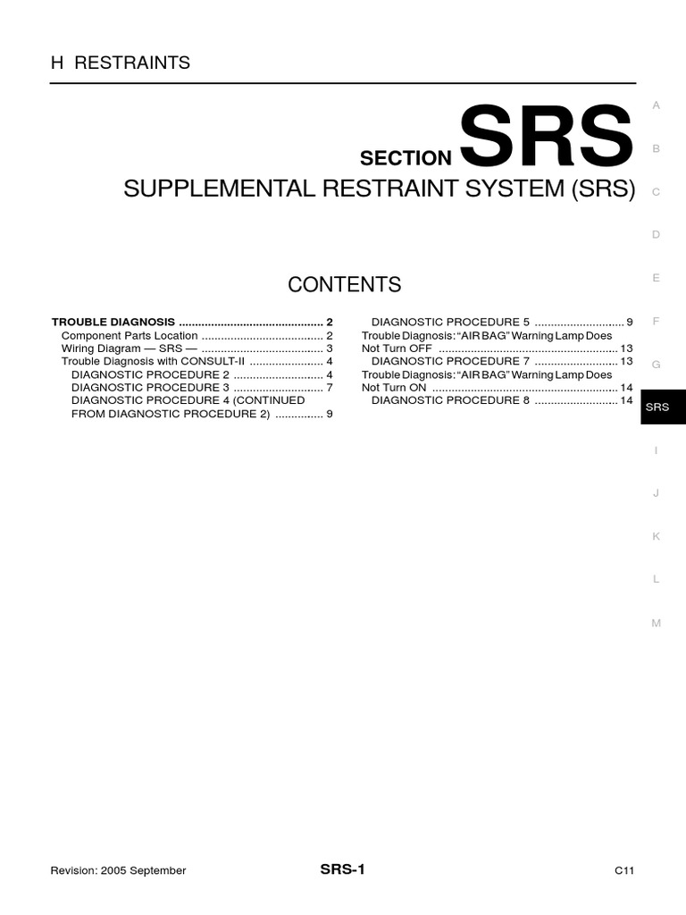SRS Trouble Diagnosis Procedures | PDF | Airbag | Seat Belt