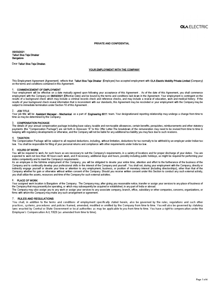 Offer Letter | Download Free PDF | Employment | Trade Secret