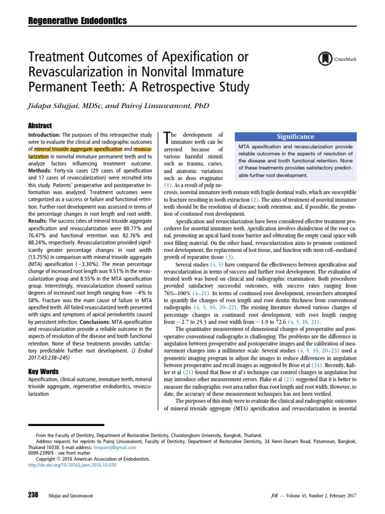 Treatment Outcomes of Apexification or Revascularization in Nonvital ...