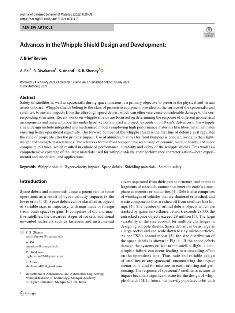 Advances in The Whipple Shield Design and Development | PDF | Space ...