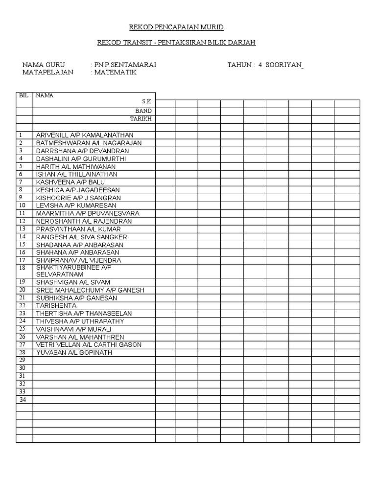 Rekod Transit MT Tahun 4S | PDF
