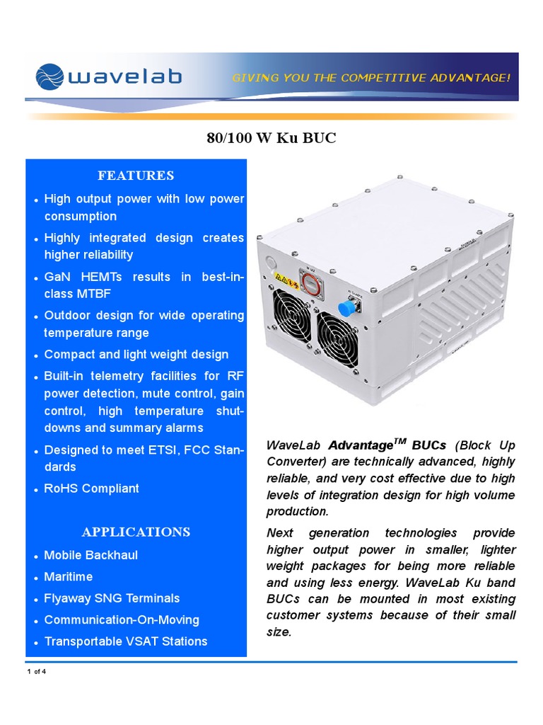 WaveLab - BUC Datasheet - Ku Band 80W 100W | PDF | Power Supply ...