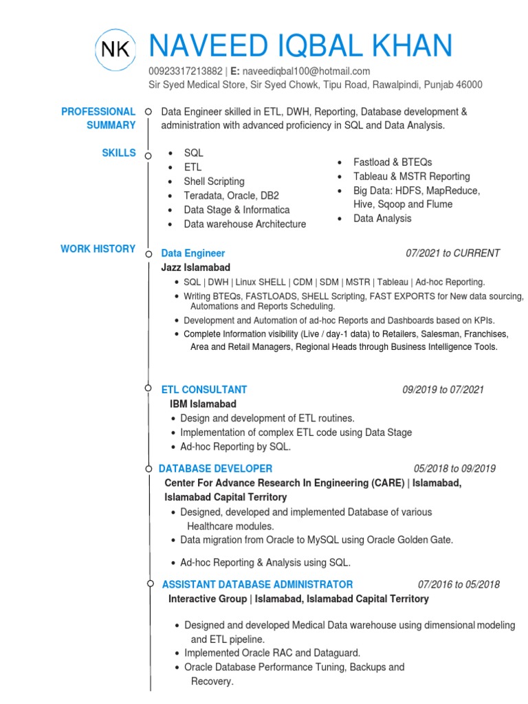 Naveed Iqbal Khan Resume | PDF | Databases | Data Warehouse