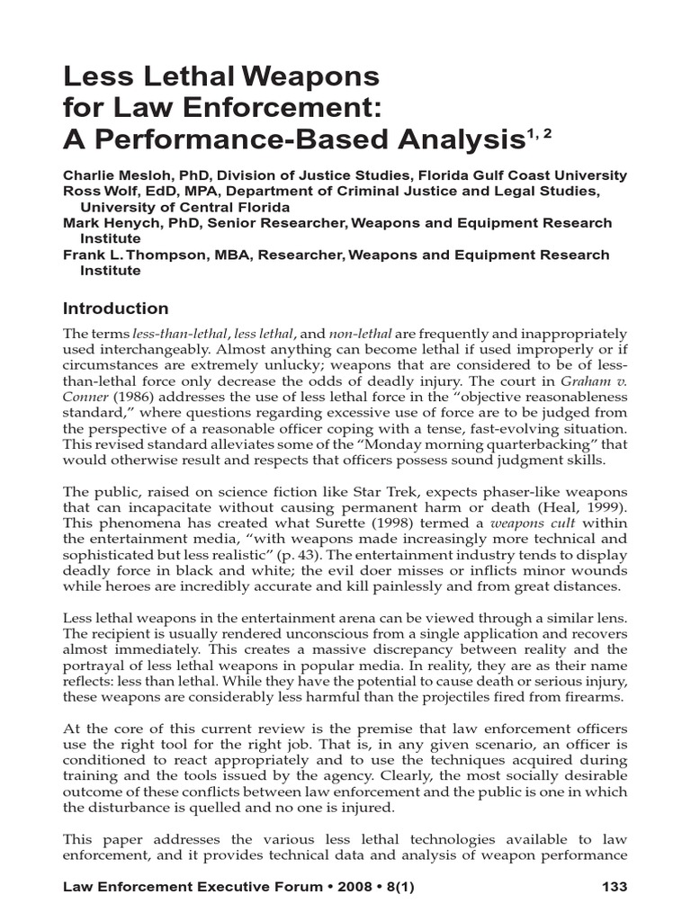 Less Lethal Weapons For Law Enforcement A Performance-Based Analysis ...