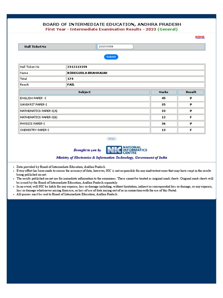 Intermediate Examination Results - 2023, Andhra P | PDF | Computing