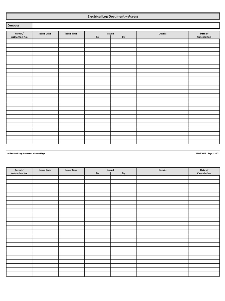 Electrical Log Sheet - Access | PDF