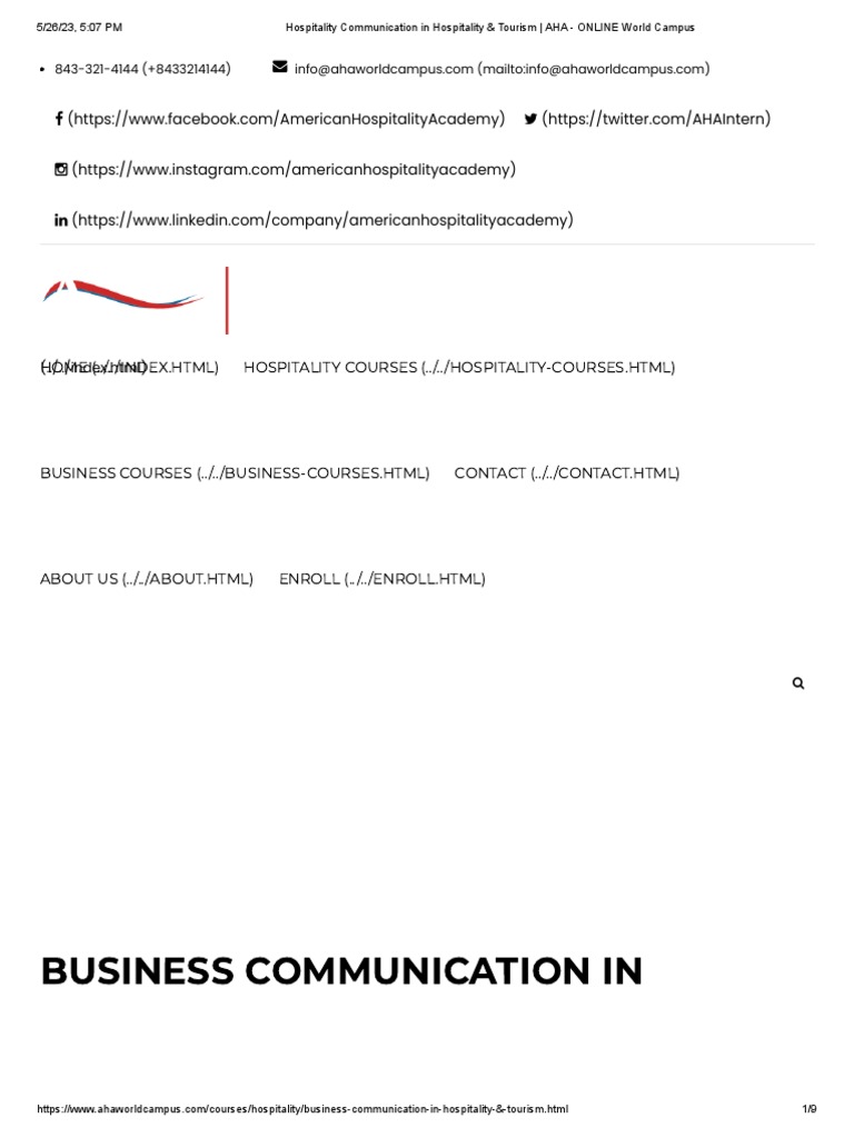 Hospitality Business Communication Course | PDF | Communication ...