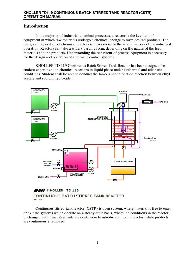 Kholler TD119 Continuous Batch Stirred Tank Reactor (CSTR) | PDF ...