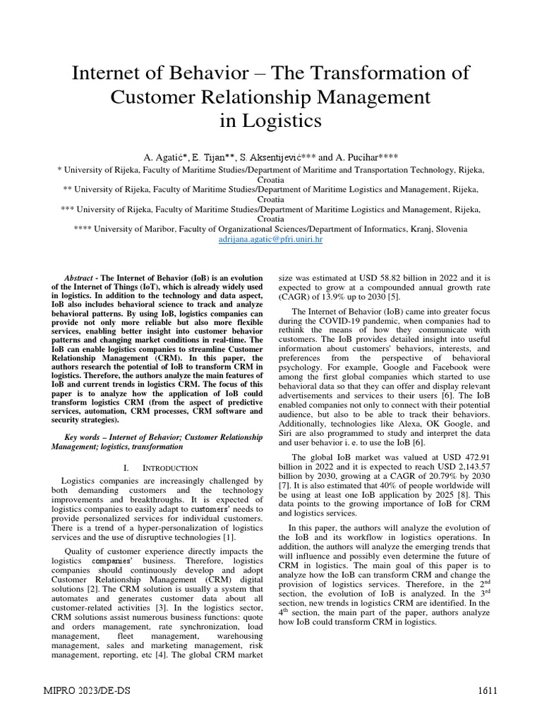 Internet of Behavior - The Transformation of Customer Relationship Management in Logistics | PDF ...