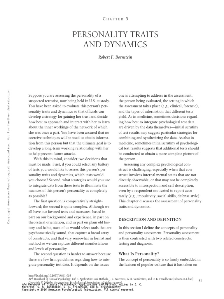 5 Personality Traits and Dynamics | PDF | Psychology | Medical Diagnosis