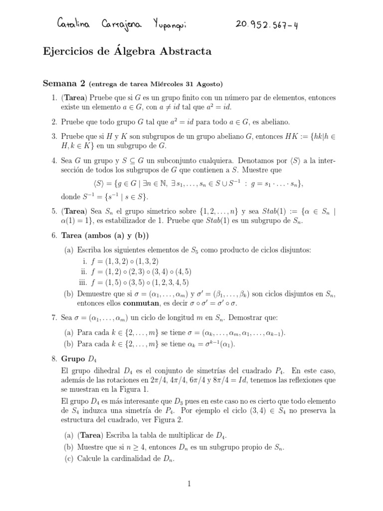 Tarea 2 Álgebra Abstracta | PDF | Grupo (Matemáticas) | Física Matemática