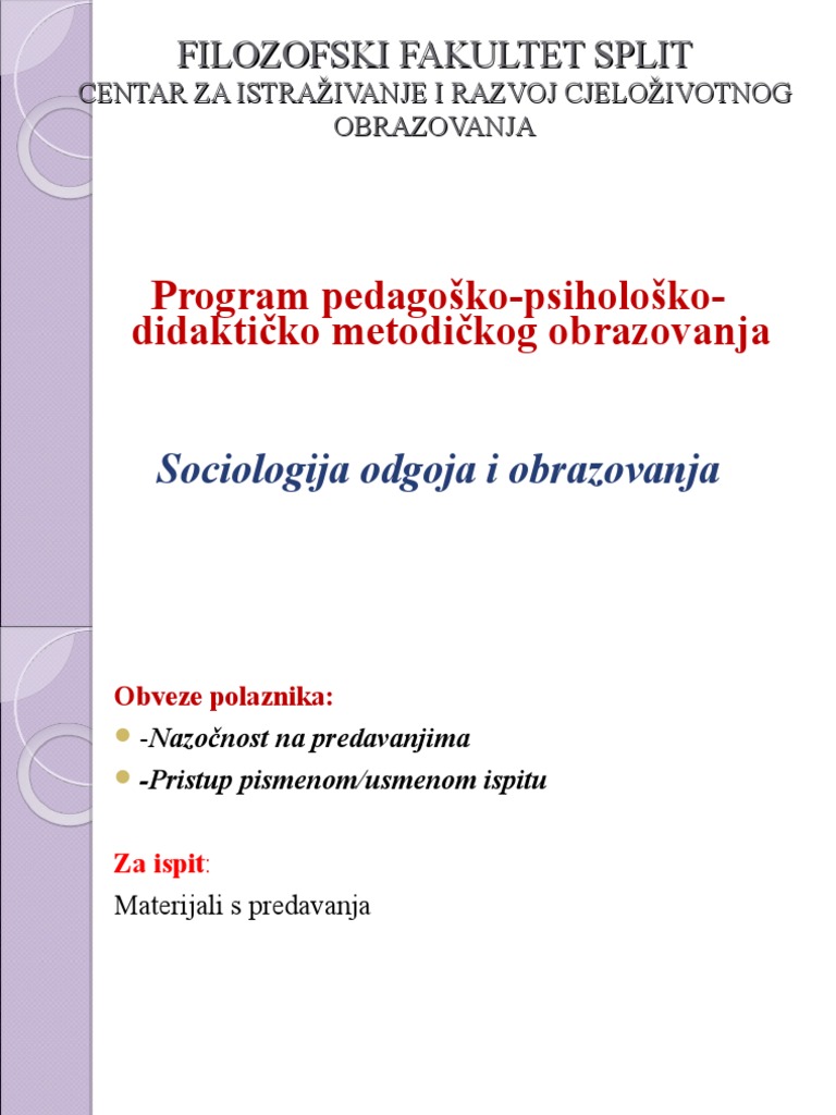 Sociologija Odgoja I Obrazovanja PPDMO | PDF