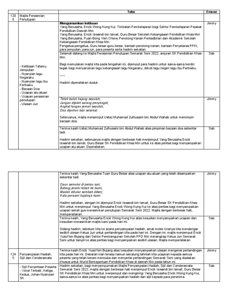 Teks Emcee Semarak | PDF