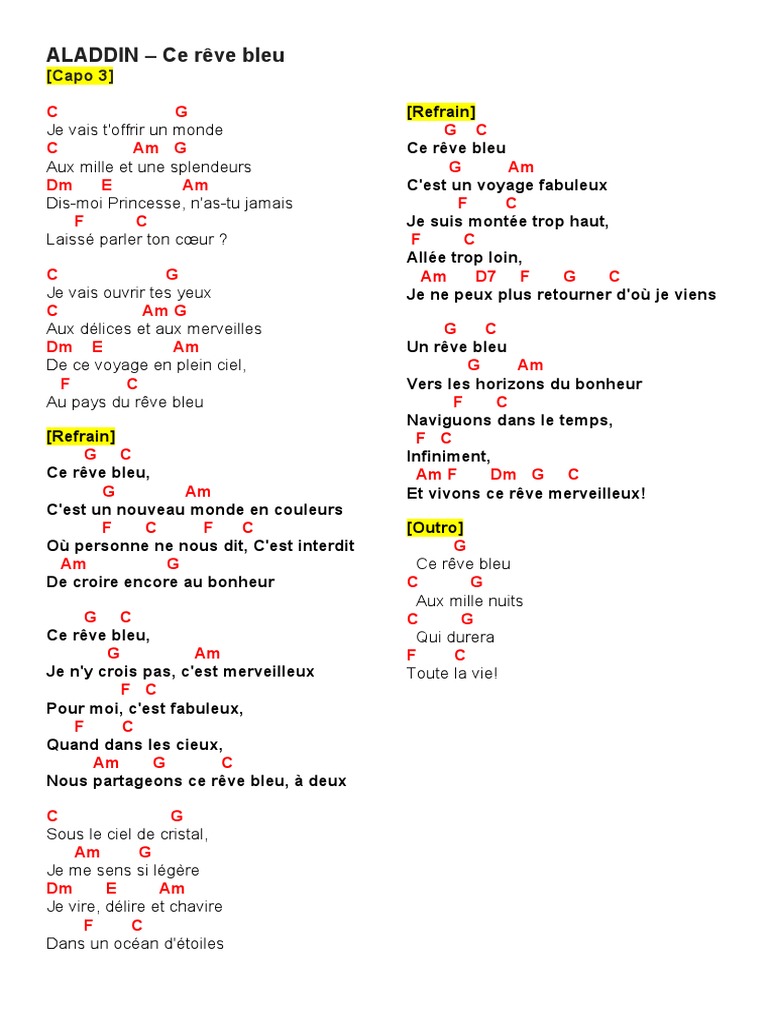 Ce rêve bleu - Paroles et accords | PDF