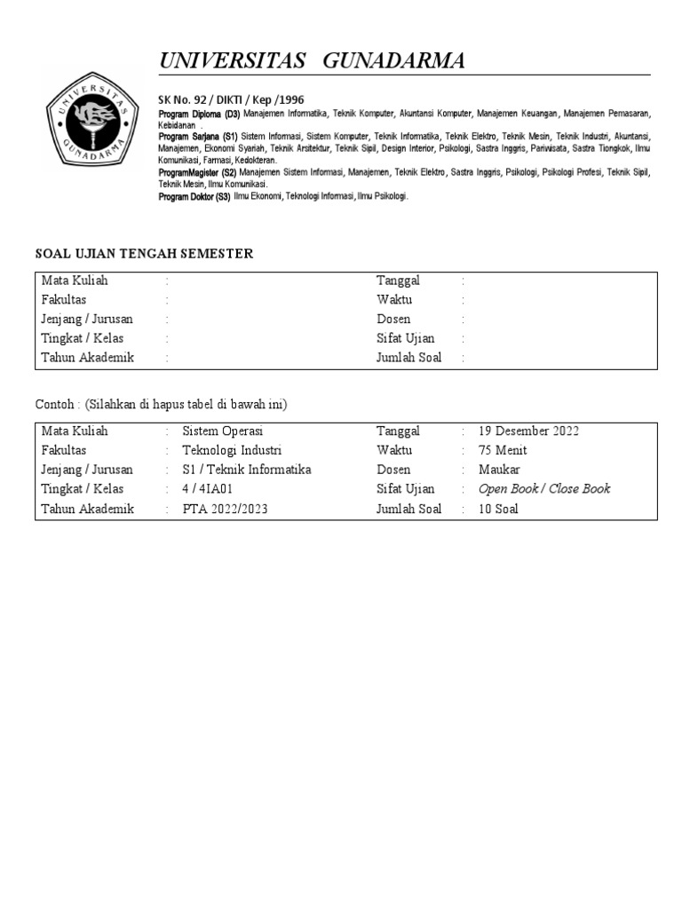 Format UTS Akreditasi Pariwisata | PDF