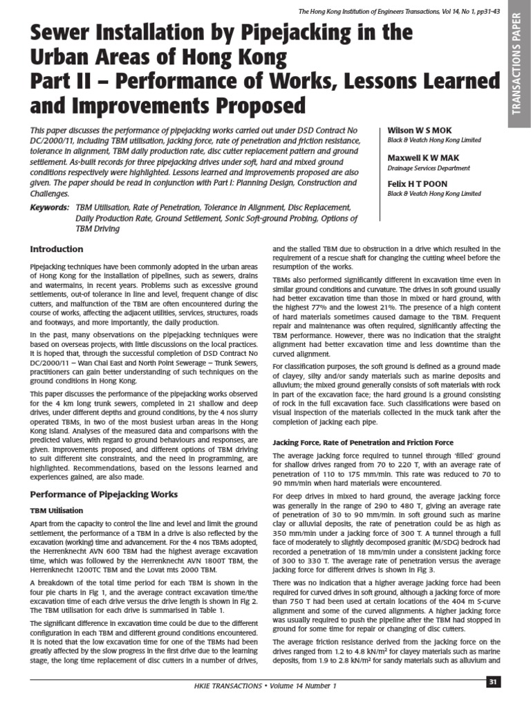 CM0702 Pipe Jacking Hong Kong | PDF | Tunnel | Civil Engineering